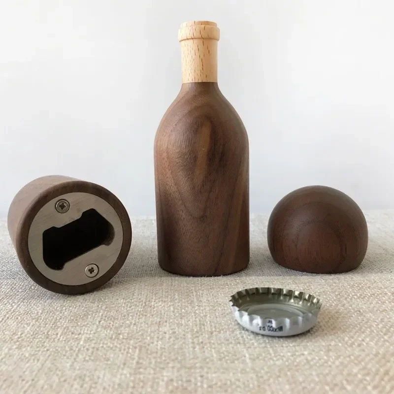Schwarzer-walnuss-bier-flaschen-ffner-kreativer-massivholz-flaschen-ffner-magnetischer-k ...