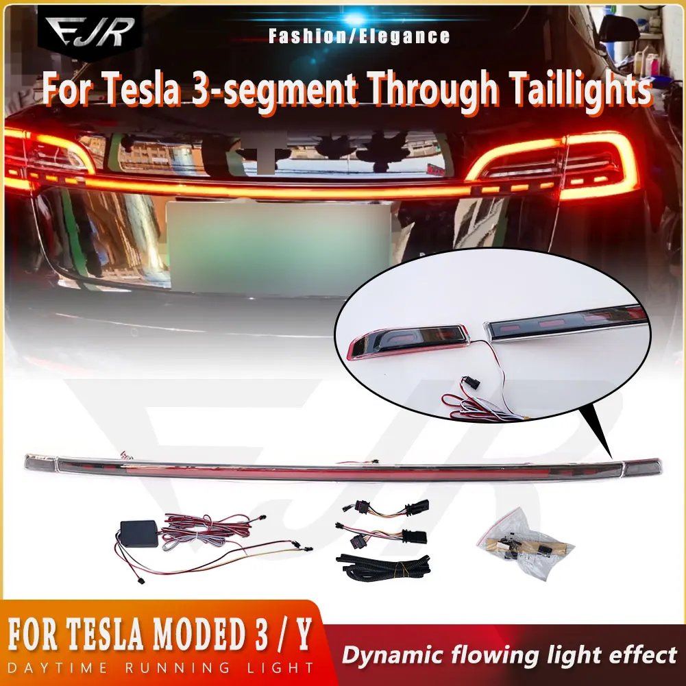 For-Tesla-Model-3-Y-Three-Section-LED-Through-Taillight-Rear-Tail ...
