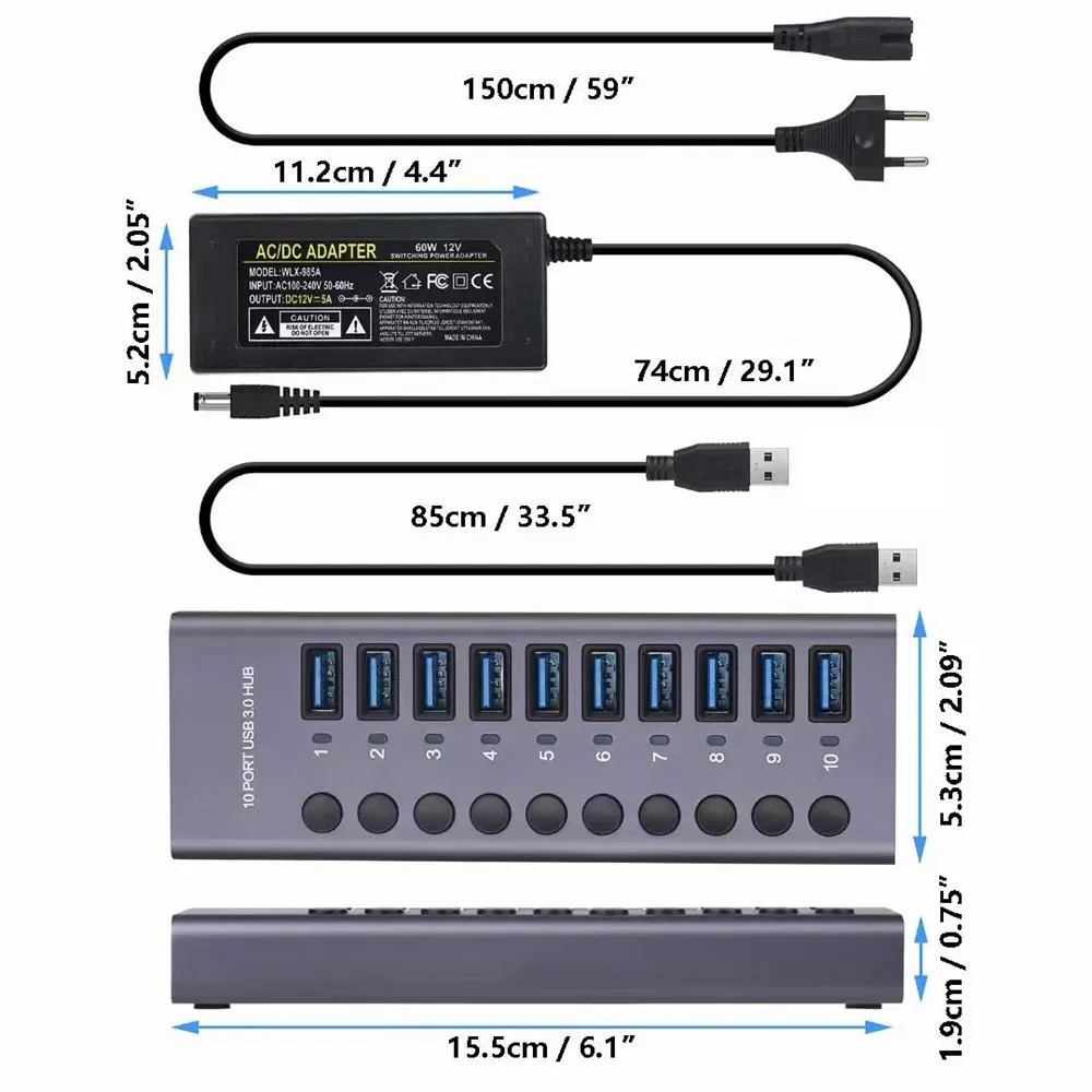 USB-A-3-0-Hub-Aluminum-Multi-Ports-Splitter-Concentrator-Quick-PD ...