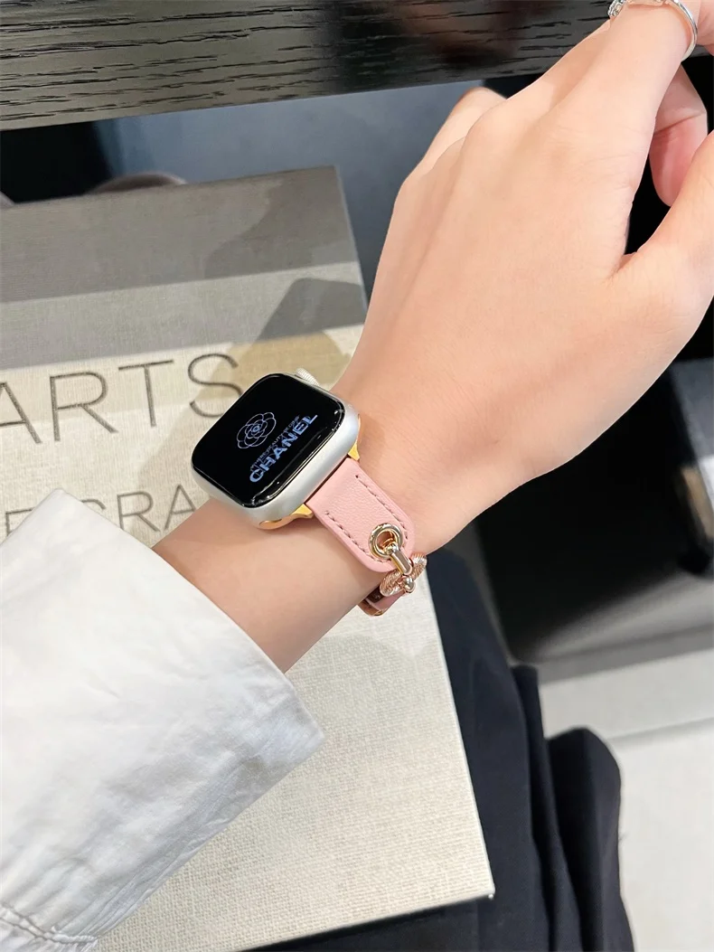 Luxury Doubl Ringe Leather Band For Apple Watch Strap 10 8 9 SE 7 6 ...