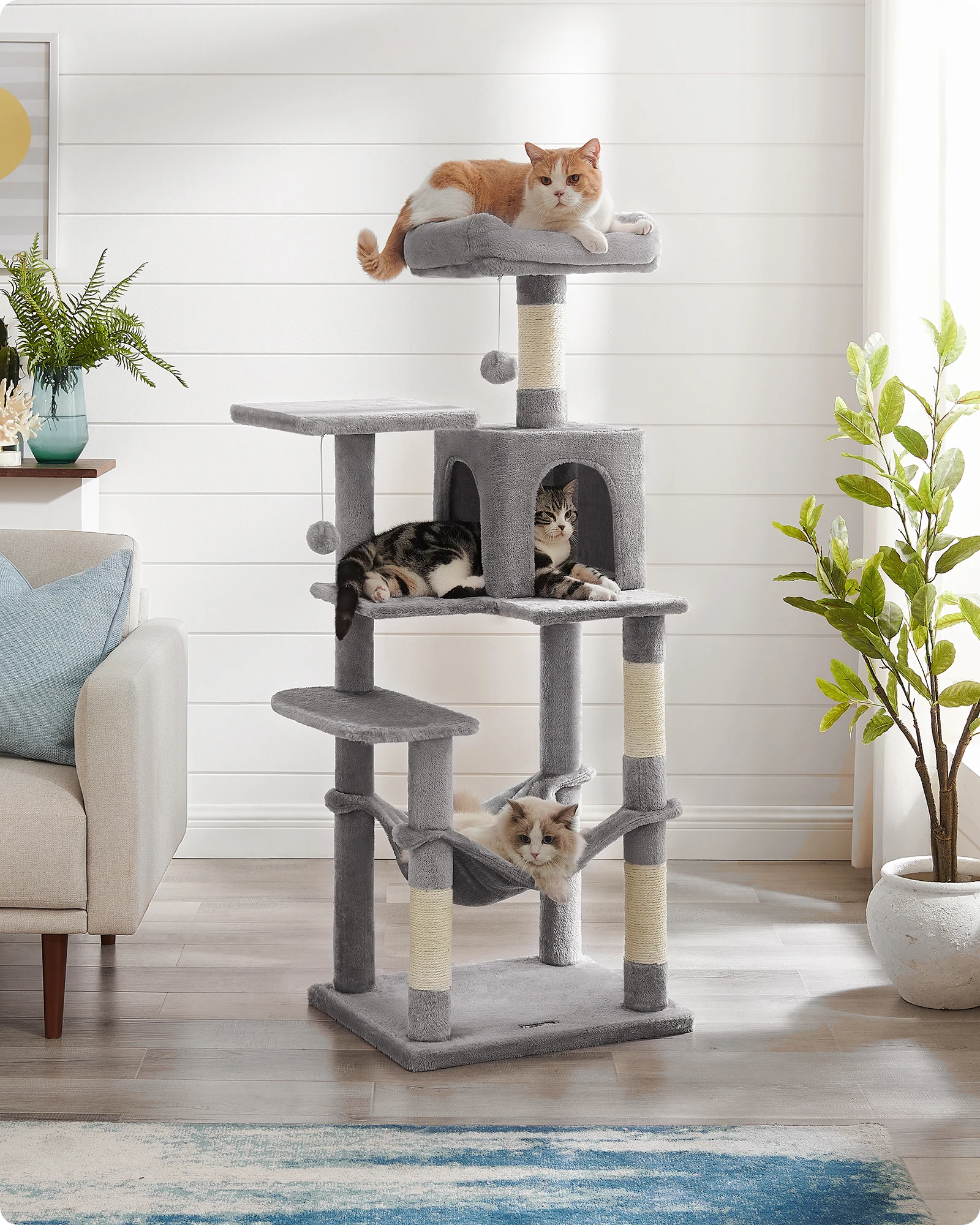 Feandrea scratching post, 143 cm high, cat tree, multi-storey cat house ...