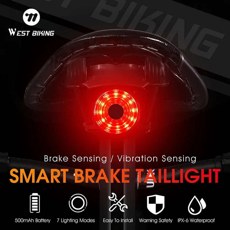 WEST BIKING Bike Tail Light Smart Sensing Bike Brake Light IPx6 ...