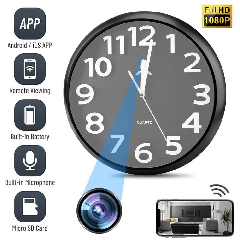 Wifi Wireless Wall Clock Camera 1080p Full HD Mini Camcorder Home ...