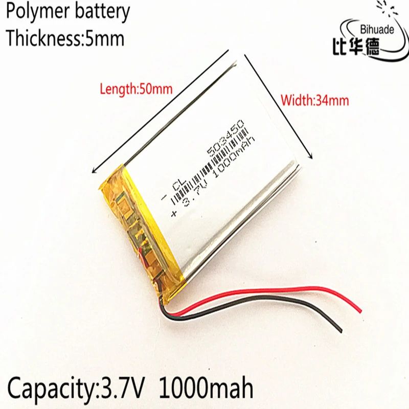 3.7V 1000mAh 503450 Lithium Polymer LiPo Rechargeable Battery li ion ...
