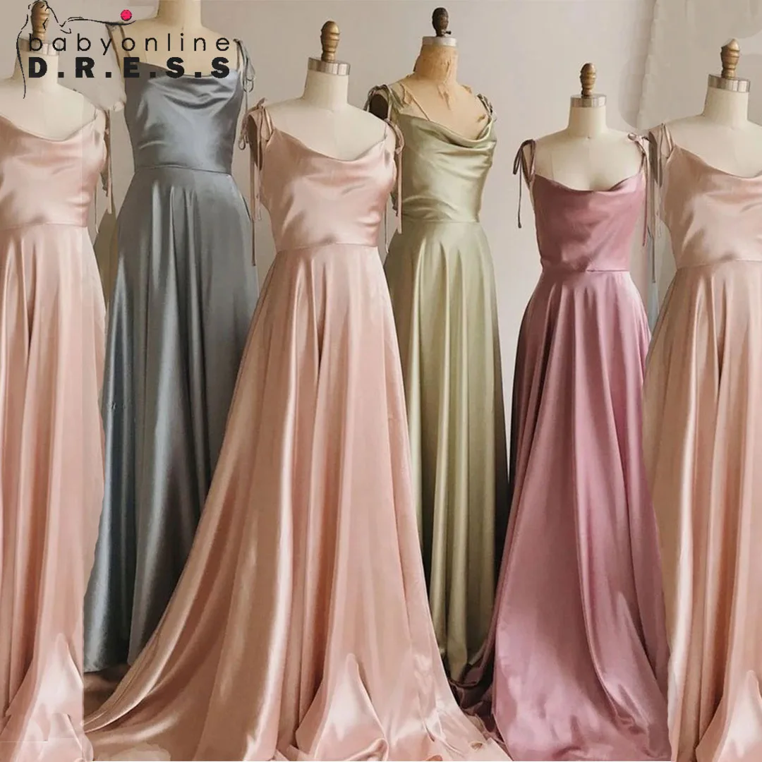 BABYONLINE-Simple-Soft-Sliky-Satin-Bridesmaid-Gown-Cowl-Neckline-with ...