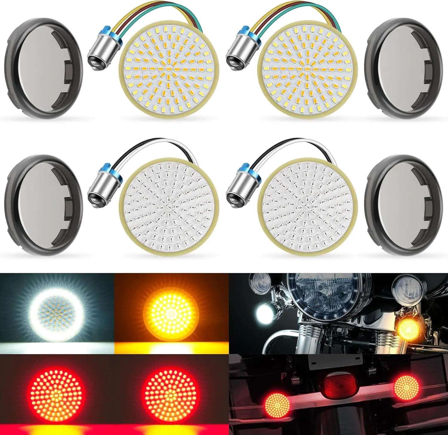 Motorcycles LED Turn Signal DRL Red LED Tail running lights Bulbs For ...