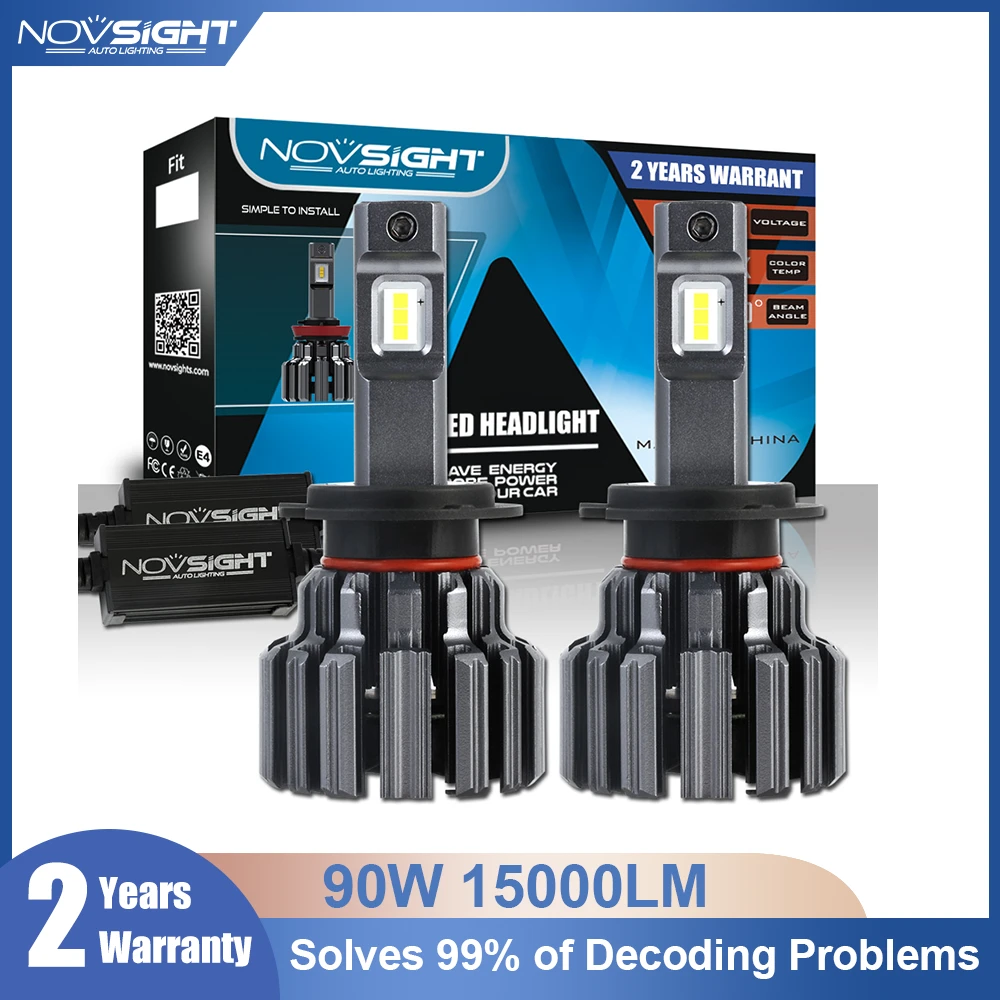 Novsight H7 H4 H11 H8 H9 9006 Hb4 9005 Hb3 Car Headlights Bulbs 90w 15000lm Decoder Automobile ...