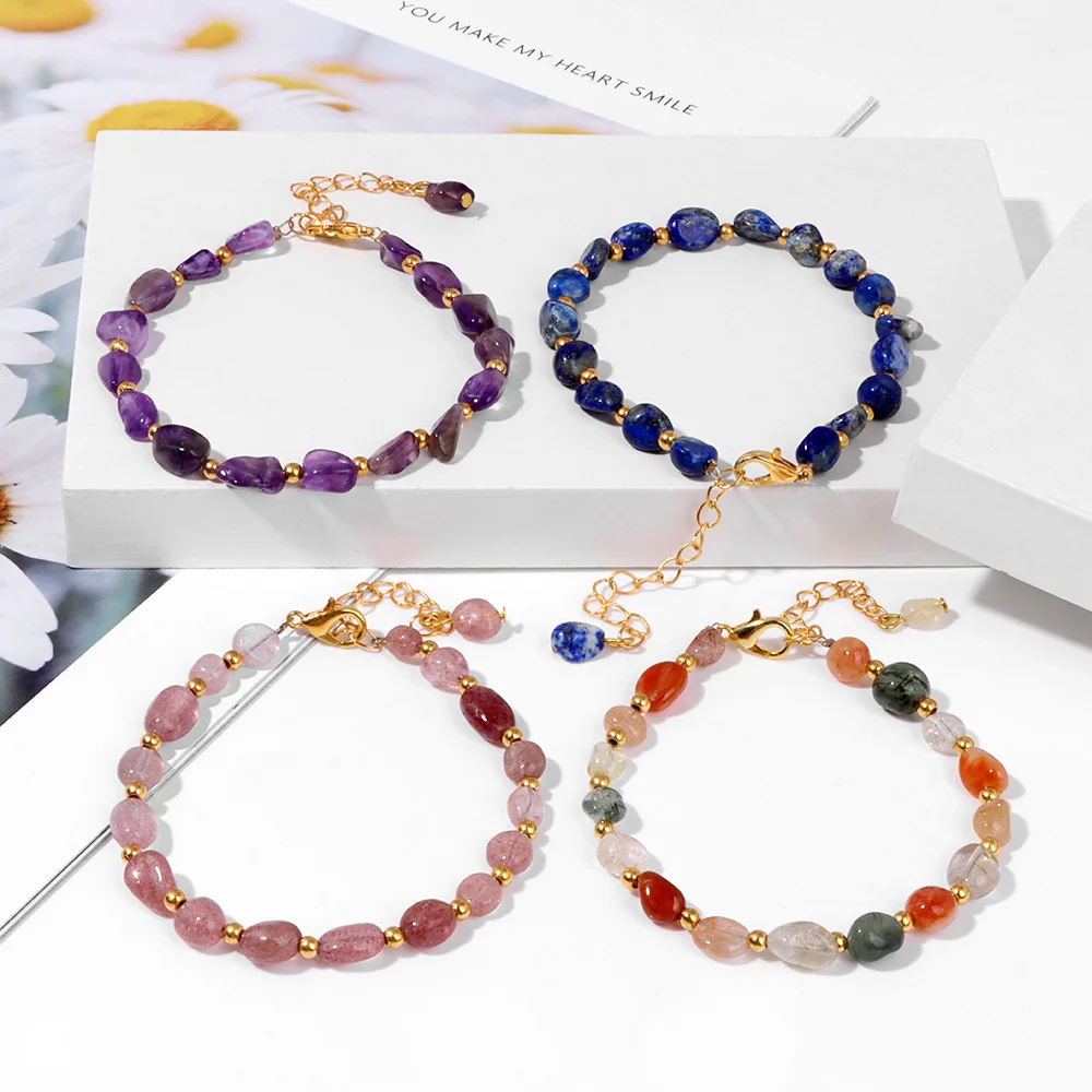 Random Shape Stone Bracelets Adjustable Gold Color Chain Bracelets ...