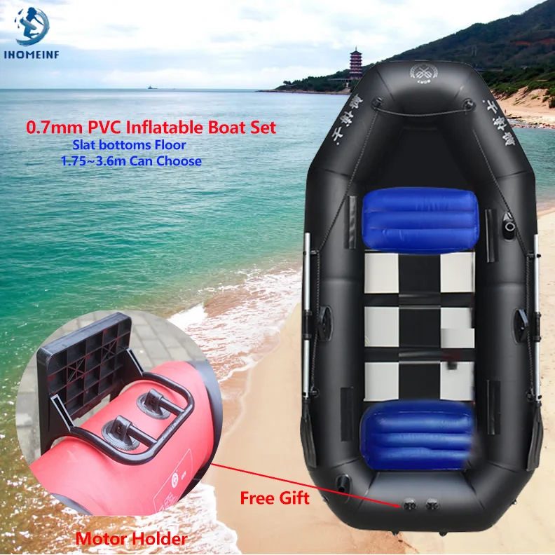 1-75-3-6m-Black-PVC-Inflatable-Boat-with-Wood-Slat-Bottoms-Set-Punch ...