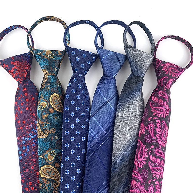 New 7CM Zipper Tie Men Bridegroom Wedding Stripes Necktie Lazy Pre-tied ...