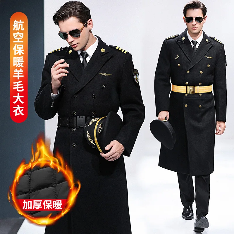 Aviation Uniform Professional Aviator Uniform Men's Woolen Coat Long ...