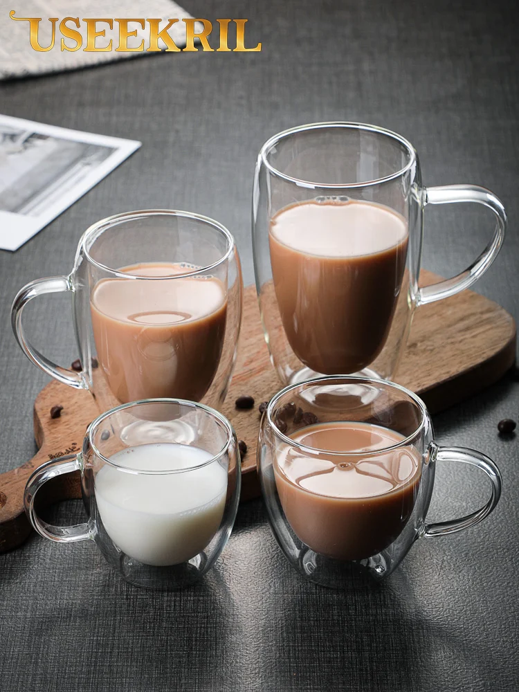 Double Wall Glass Mug Heat Resistant Tea Beer Mug Milk Lemon Juice Cup Bar Drinkware Lover ...