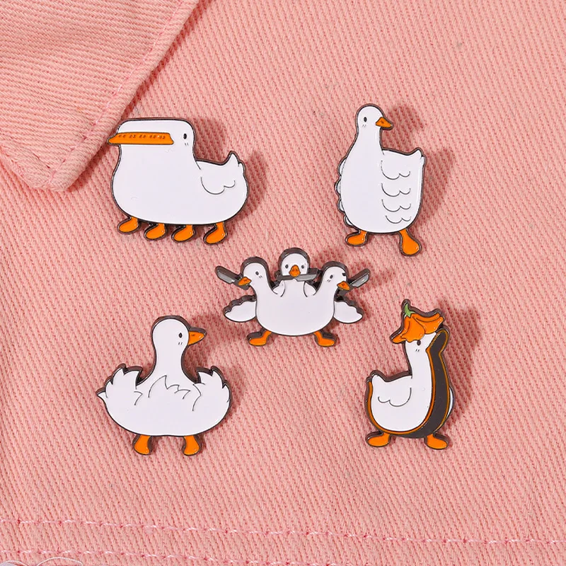 Cute Animal Duck Brooch Three headed Duck Metal Badge Big White Goose ...