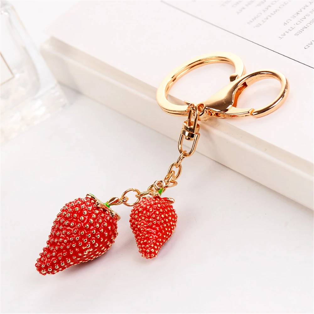 Cute-Strawberries-Fruit-Pendant-Keychains-Luxury-Rhinestones-Keyrings ...