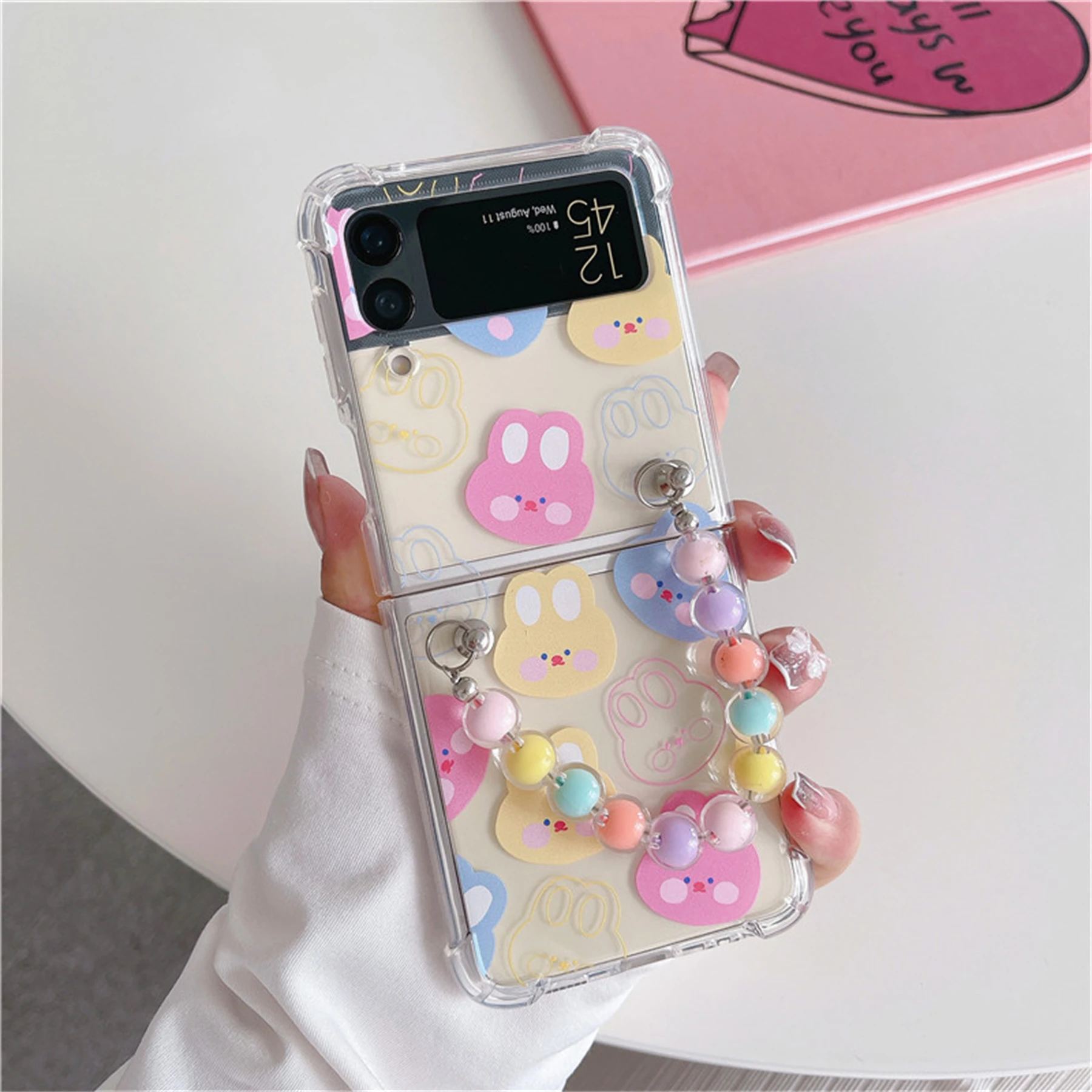 Korean Cute Rainbow Bunny Rabbit Bracelet Chain Phone Case For Samsung ...
