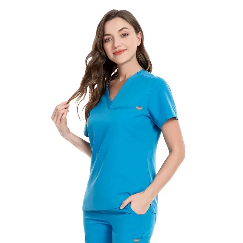 Medical-Treatment-Scrub-Uniforms-High-Quality-V-neck-Tops-Pants-Scrubs ...