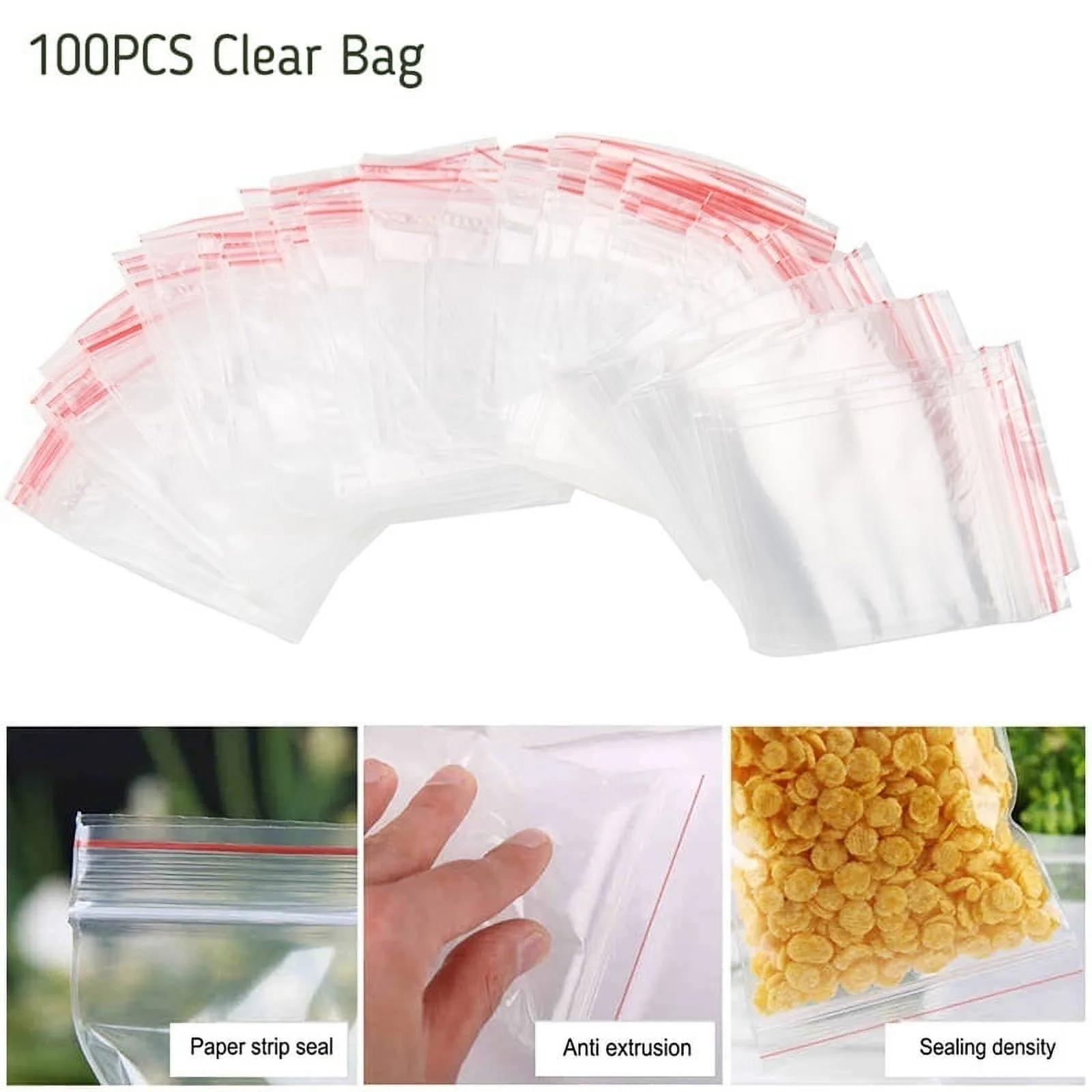 100Pcs-Resealable-Zip-Lock-Bags-Self-Seal-Clear-Plastic-Poly-Ziplock ...