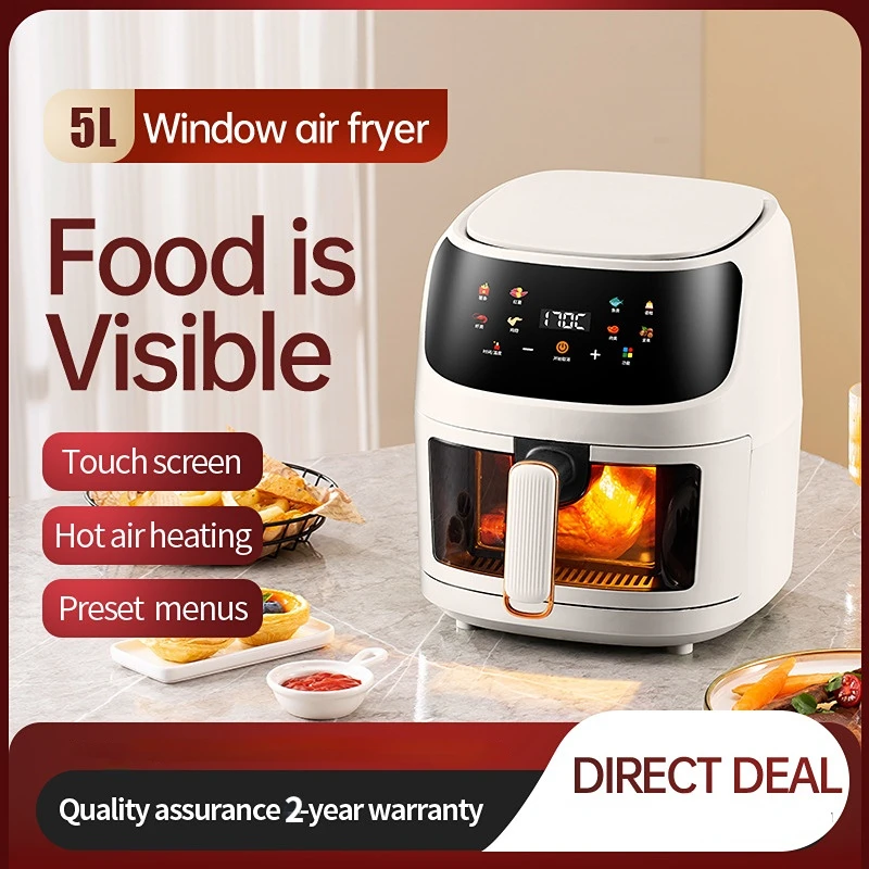 Air Fryer 5L Large Capacity Touch Screen Smart Fryers Household Multi ...