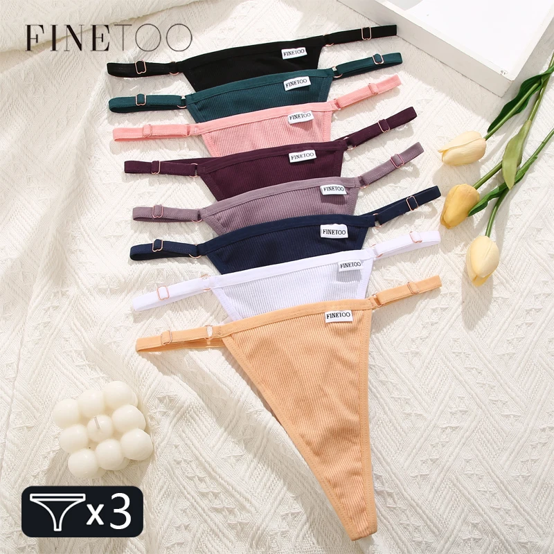 FINETOO 3PCS/Set Seamless Cotton Thong Adjustable Low Waist Women Thongs Sexy T-back Ladies ...
