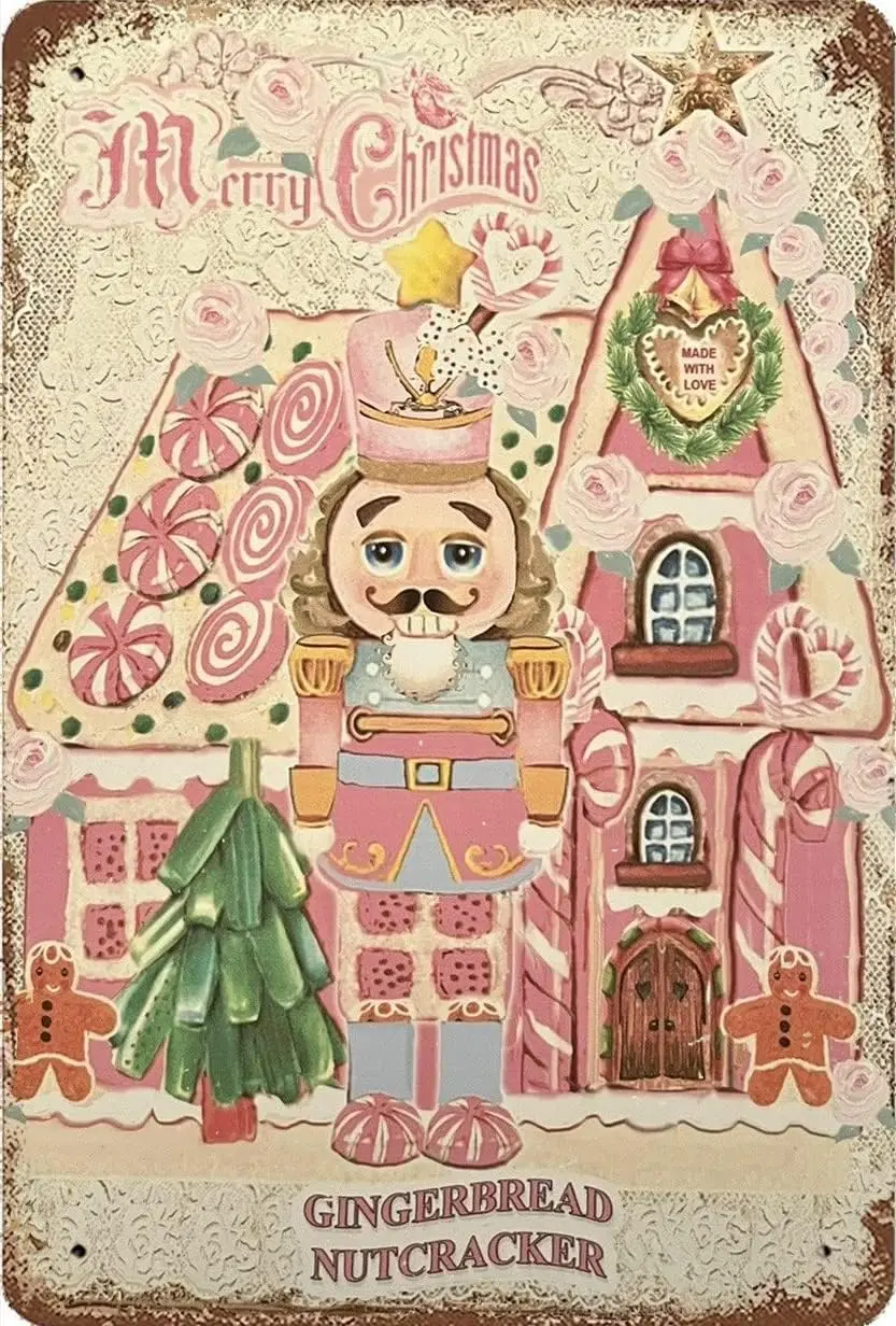 Nutcracker-Gingerbread-House-Pink-Christmas-Sign-Plaque-Metal-Tin-Signs ...