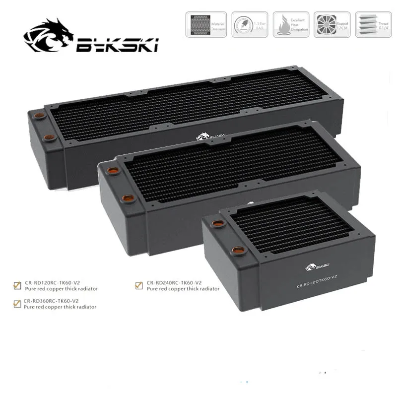 Bykski radiador de refrigeración por agua para ordenador, enfriador líquido de cobre rojo, 3 ...