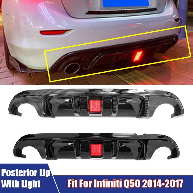 Car Rear Bumper Diffuser Spoiler with Light Fit For Infiniti Q50 2014 ...