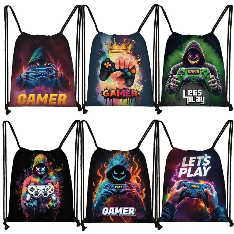Cool Geek Gamer Print Drawstring Bag for Teenager Children Schoolbags ...