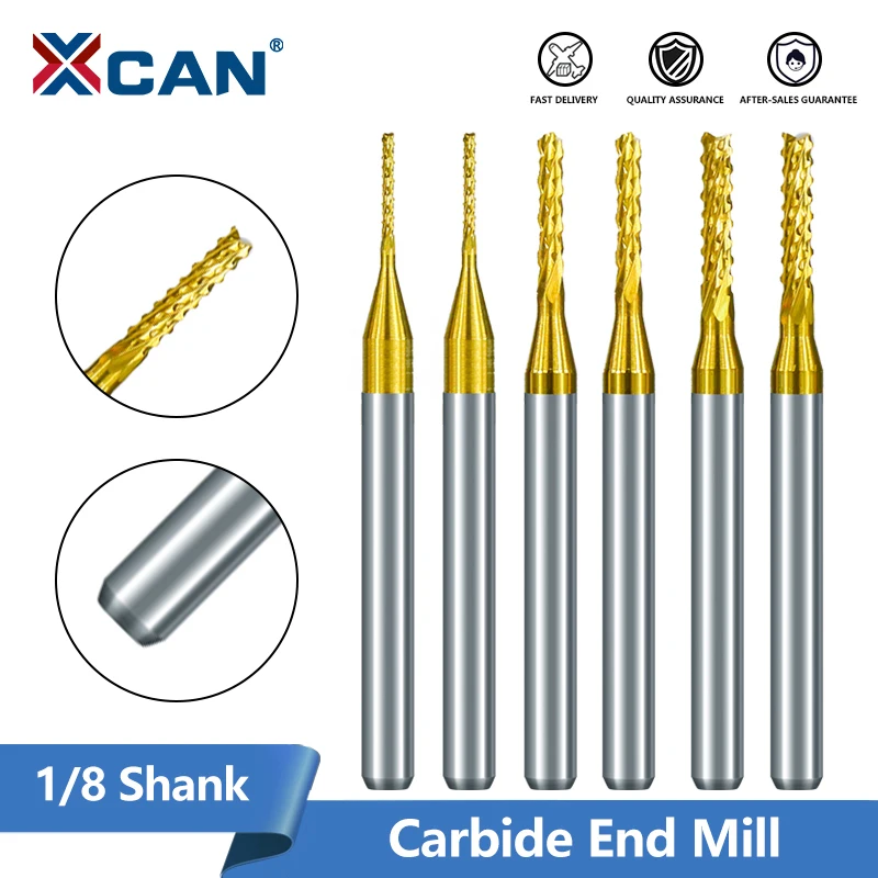XCAN PCB Milling Cutter 1/8 Shank Carbide End Mill CNC Machining Router ...