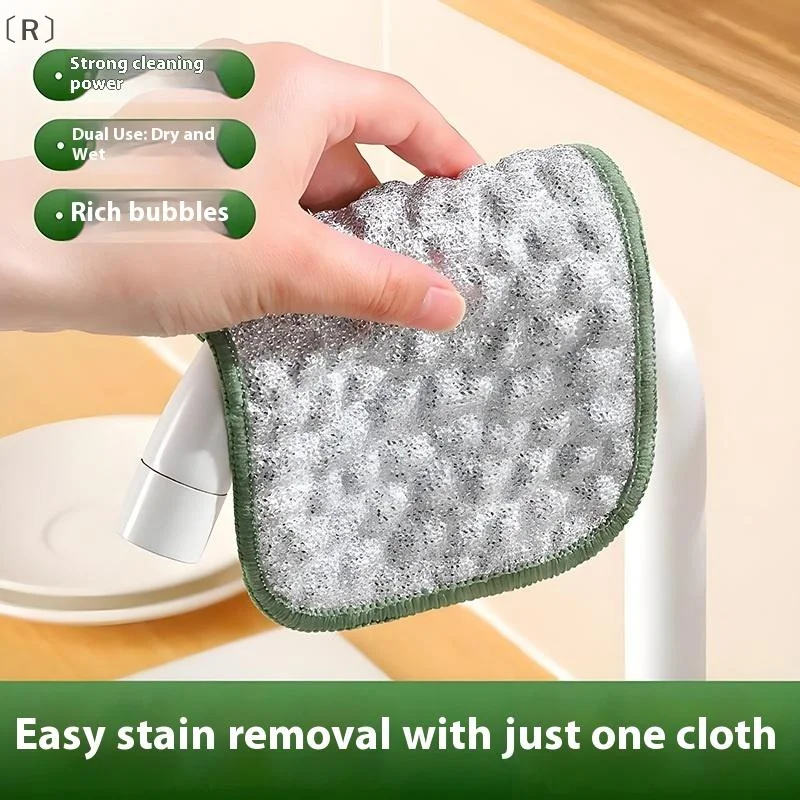 〔R〕2Pcs Double-side Reusable Washcloth Wiping Rag Steel Wire Washin ...