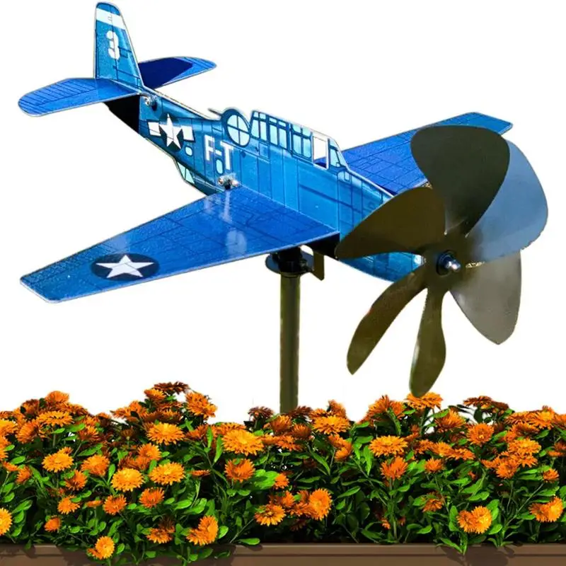 Airplane-Weathervane-Metal-Wind-Spinner-Pinnwheel-Windmill-3D-Float ...
