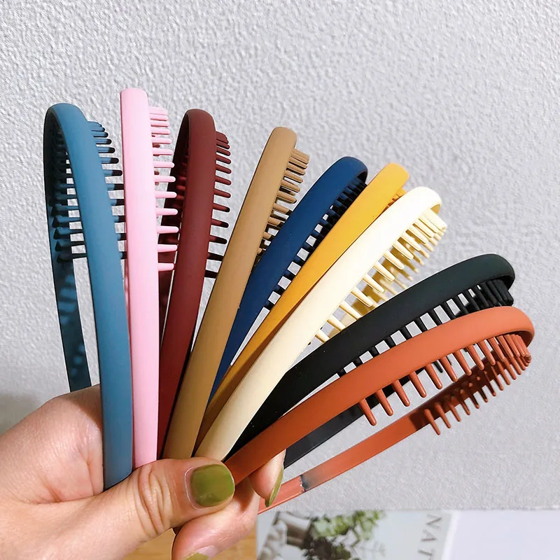 Fashion-Solid-Color-Plastic-Hairbands-For-Women-Toothed-Wave-Combs-Non ...