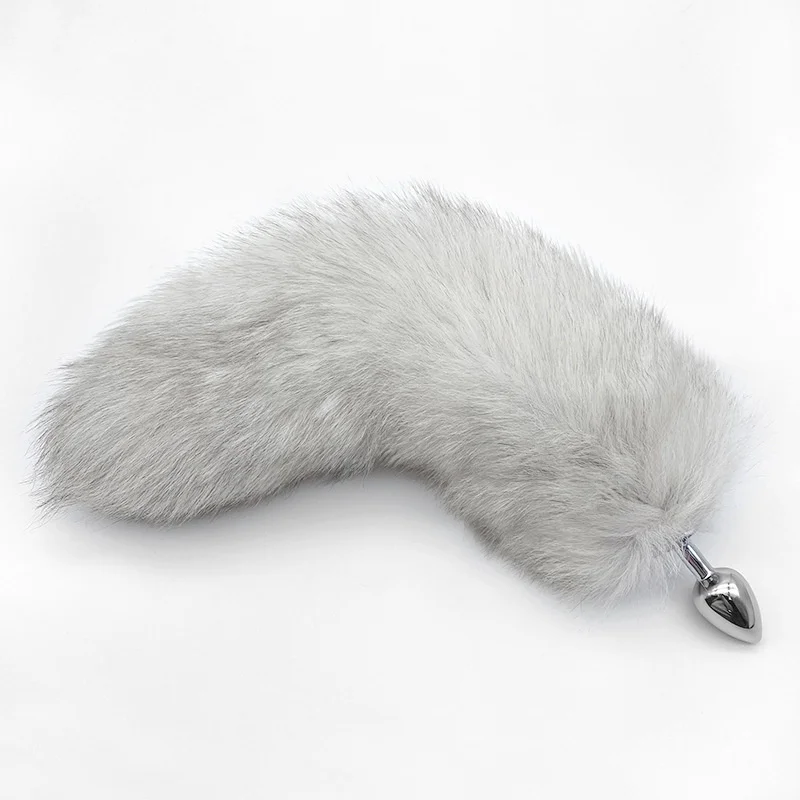 Real fur fox tail metal backyard anal plug anal dilator sex toy female ...