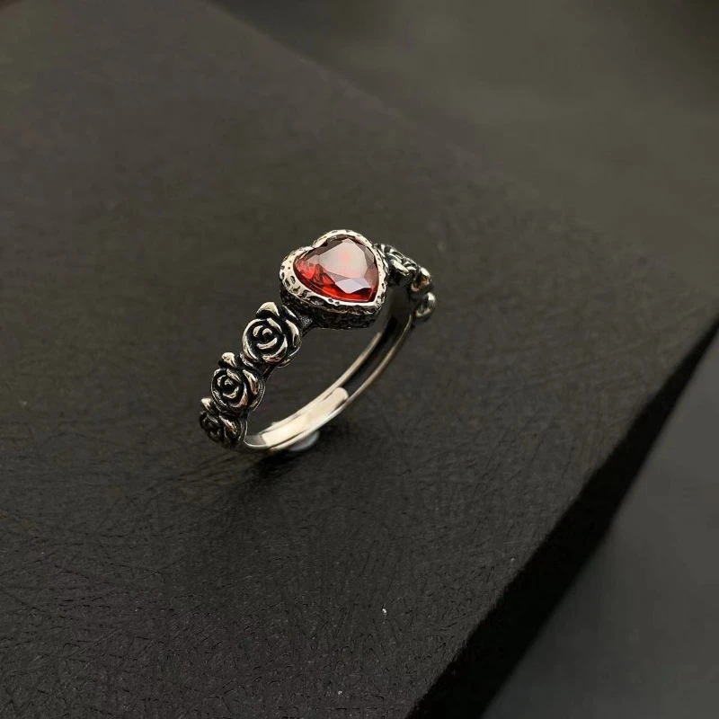 Fashion-Retro-Rose-Pigeon-Blood-Red-Zircon-Heart-Open-Couple-Rings-For ...