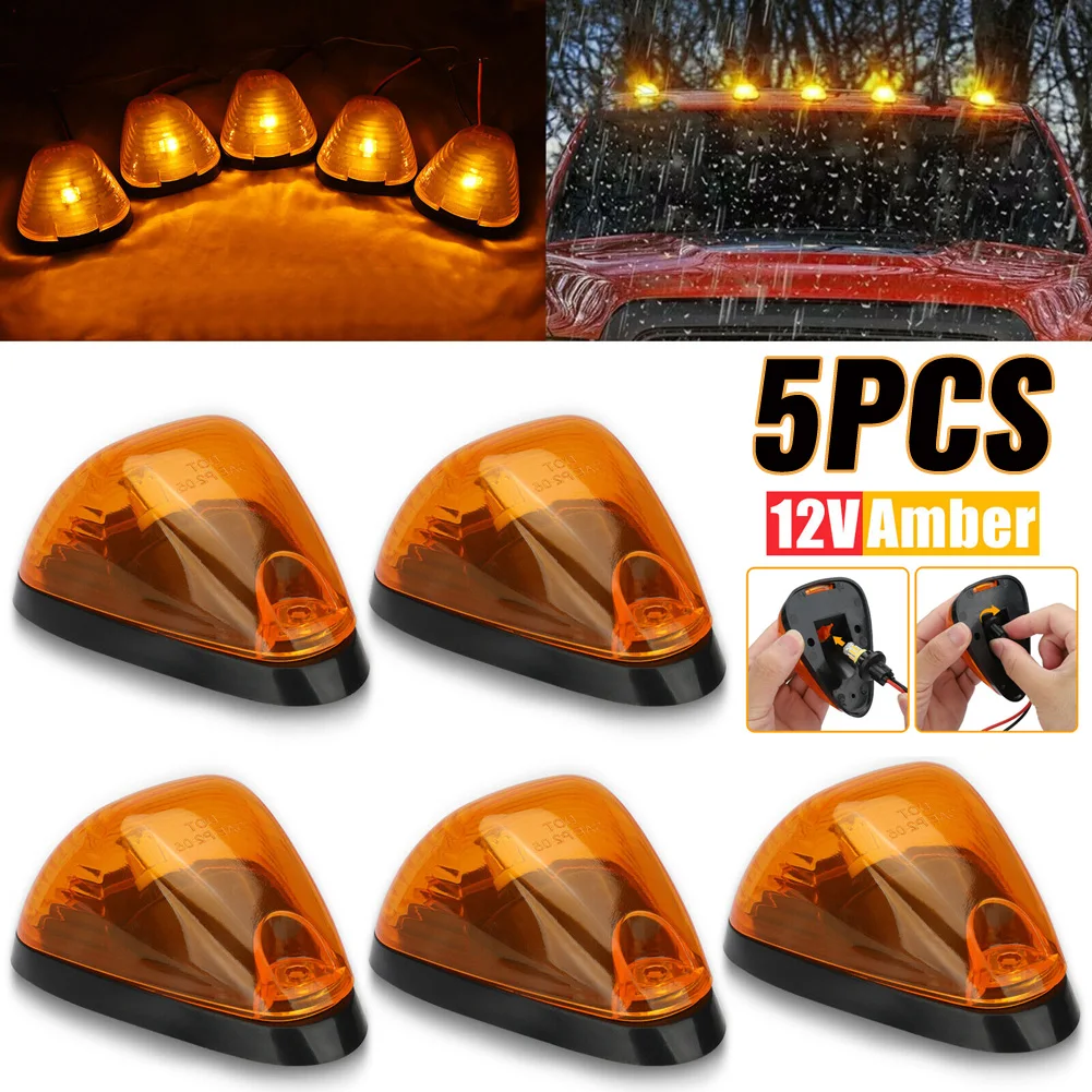 5Pcs-12V-Amber-Lens-LED-Top-Cab-Roof-Running-Marker-Light-Kit-Car-LED ...