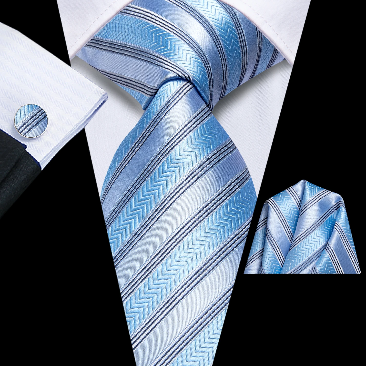 Hi-Tie-Designer-Striped-Light-Blue-Elegant-Tie-for-Men-Fashion-Brand ...