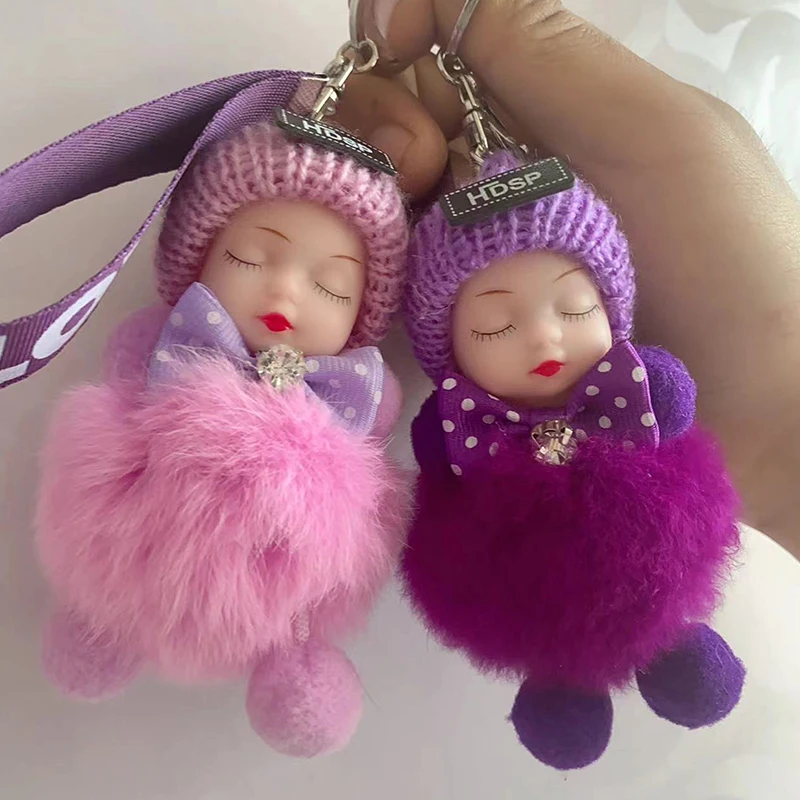Sleeping-Baby-Keychain-Cute-Fluffy-Plush-Doll-Keychains-Bag-Decoration ...