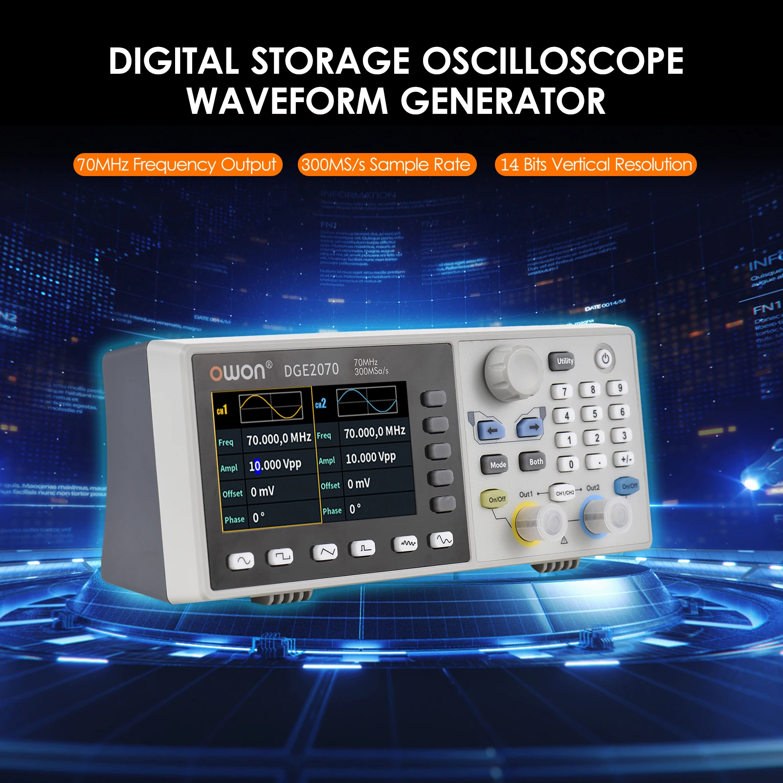 Owon-DGE2035-DGE2070-300MSa-s-Arbitrary-Waveform-Generator-14Bits-35MHz ...