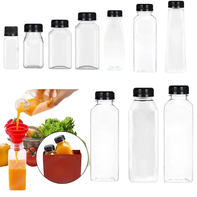 10pcs 60-500ML Empty Clear Plastic Bottles with Caps Reusable Water ...