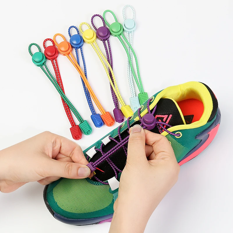 Reflective Round Shoe Laces Elastic Press Locking No Tie Shoelaces ...