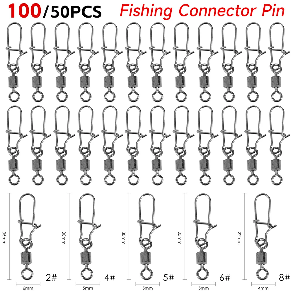 100-50PCS-Fishing-Swivels-And-Carabiner-Fishhook-Fishing-Connector-Pin ...