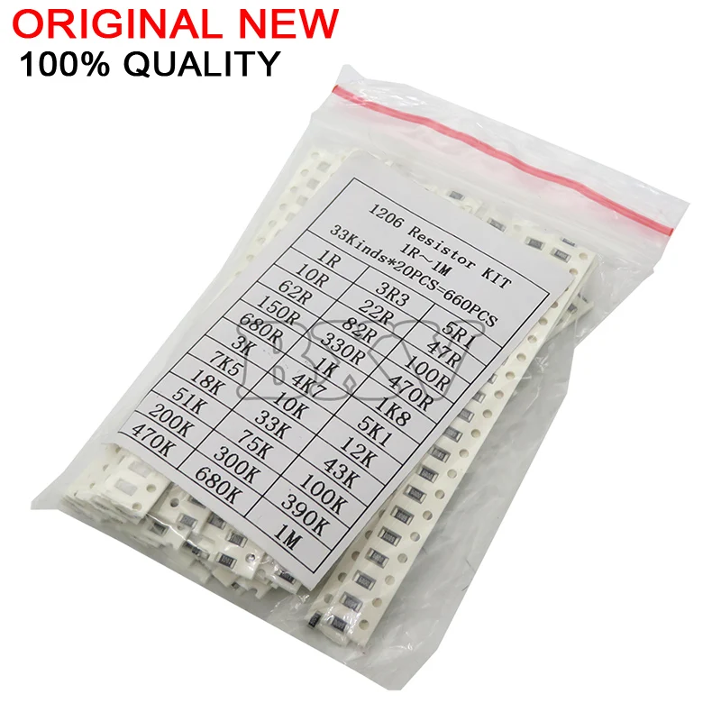 1206 SMD Resistor Kit Assorted Kit 1ohm-1M Ohm 1% 33ValuesX 20PCS ...