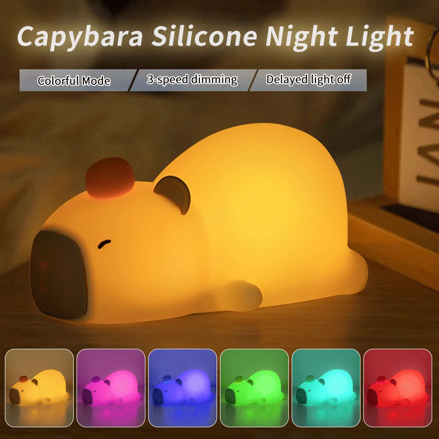USB-Rechargeable-Capybara-LED-Night-Light-7-Colors-Dimming-Silicone ...