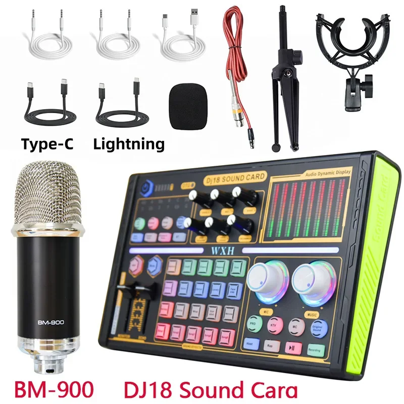 Noise Reduction BM900 Microphone DJ18 Sound Card Studio Mixer Singing ...