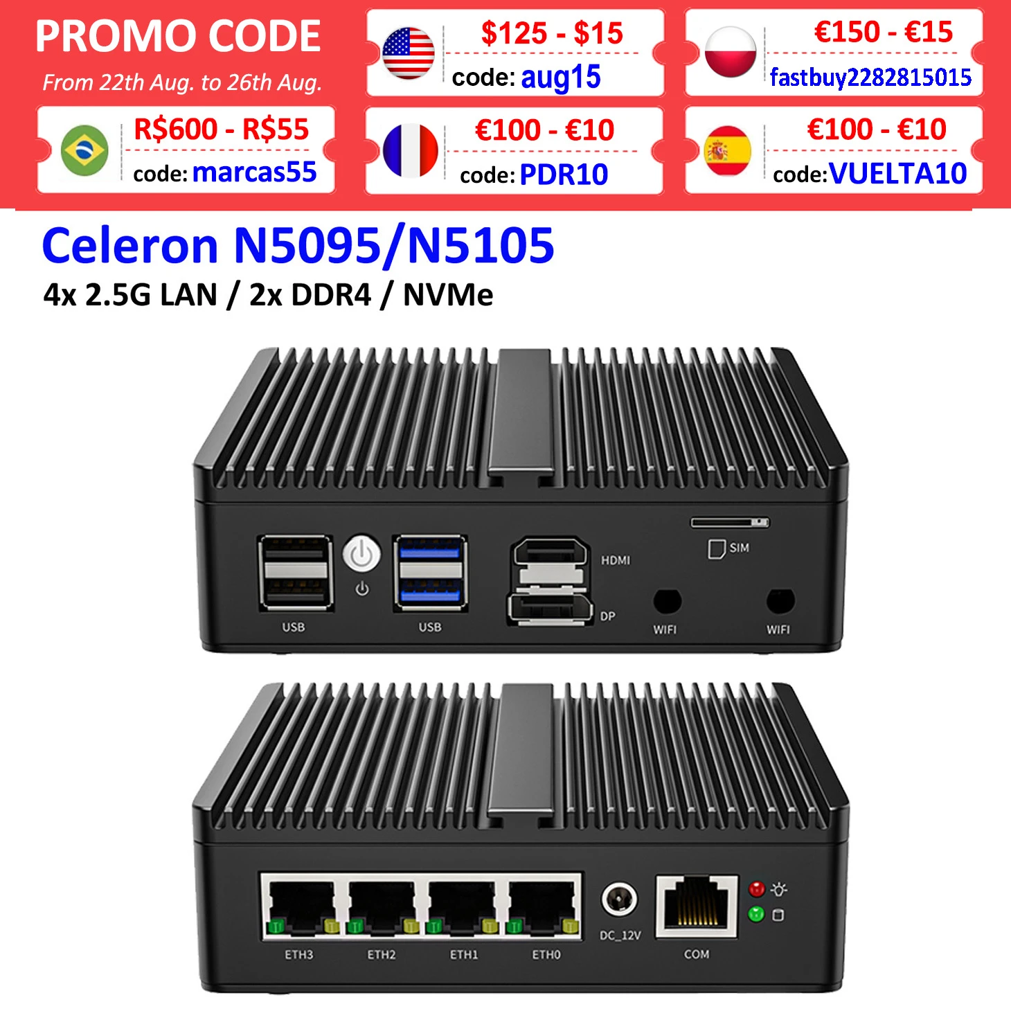 Intel Celeron N5105/n5095 Roteador Macio Fanless Mini Pc 4x Intel I225 ...