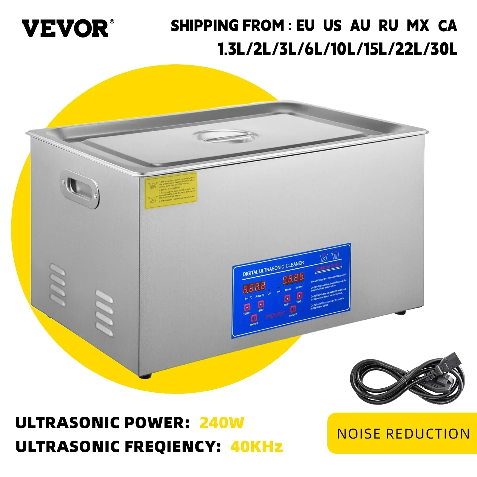 VEVOR 2L 3L 6L 10L 15L 22L 30L Ultrasonic Cleaner Digital Timer ...