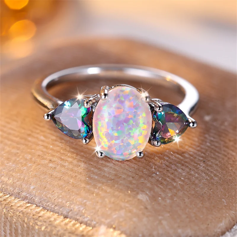 Oval-Mystic-White-Fire-Opal-Rings-For-Women-Silver-Color-Wedding-Bands ...