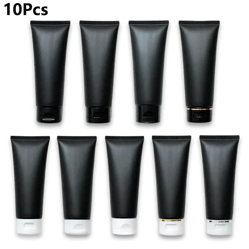 10Pcs-100ml-Empty-Matte-Black-Tubes-With-Flip-Caps-Refillable-Face ...