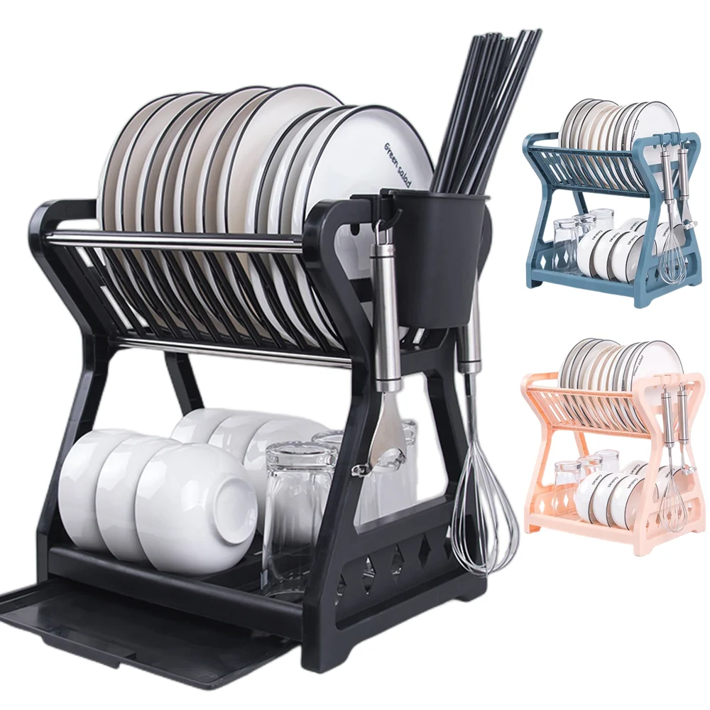 Double Layer Dish Drying Rack Dish Drainer Kitchen Supplies Drainer ...