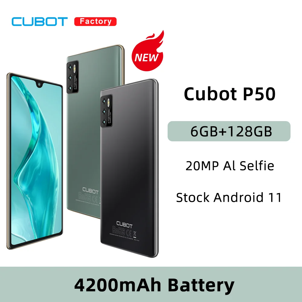 Cubot-P50-Smart-Phone-Android-11-6GB-128GB-4200mAh-Battery-6-217-HD ...