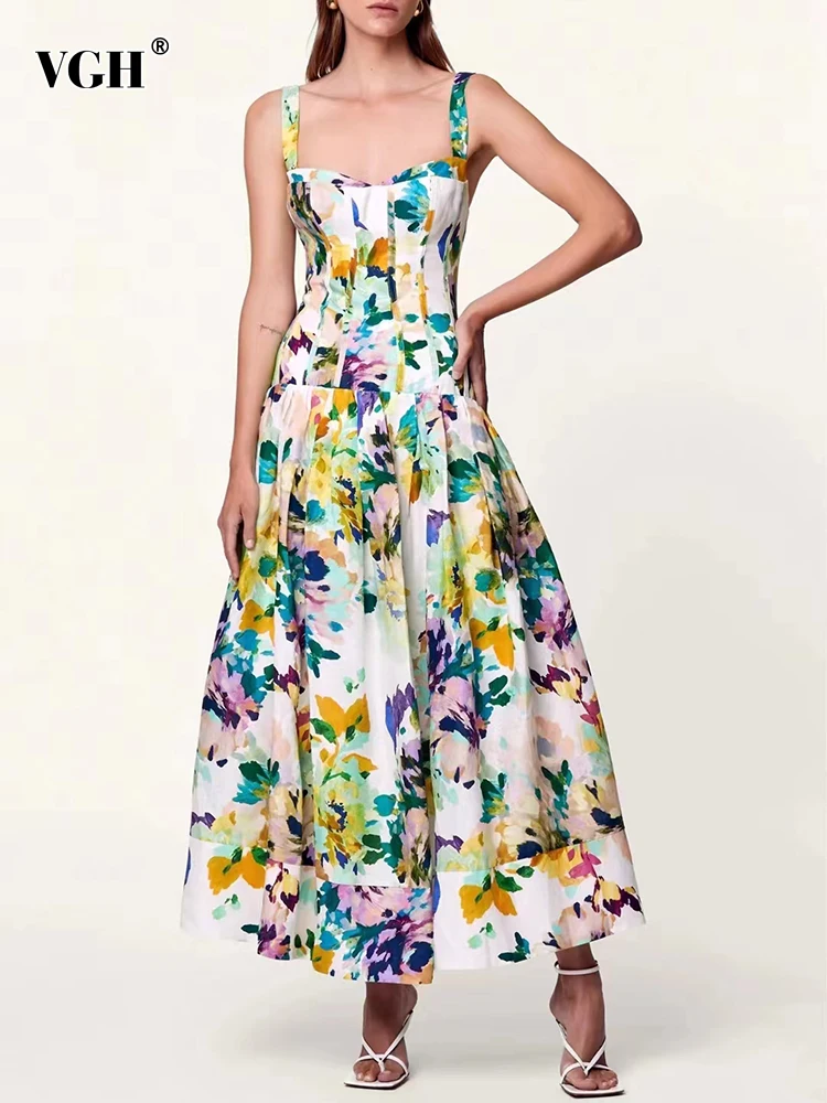 VGH-Backless-Printing-Dresses-For-Women-Square-Collar-Sleeveless-High ...